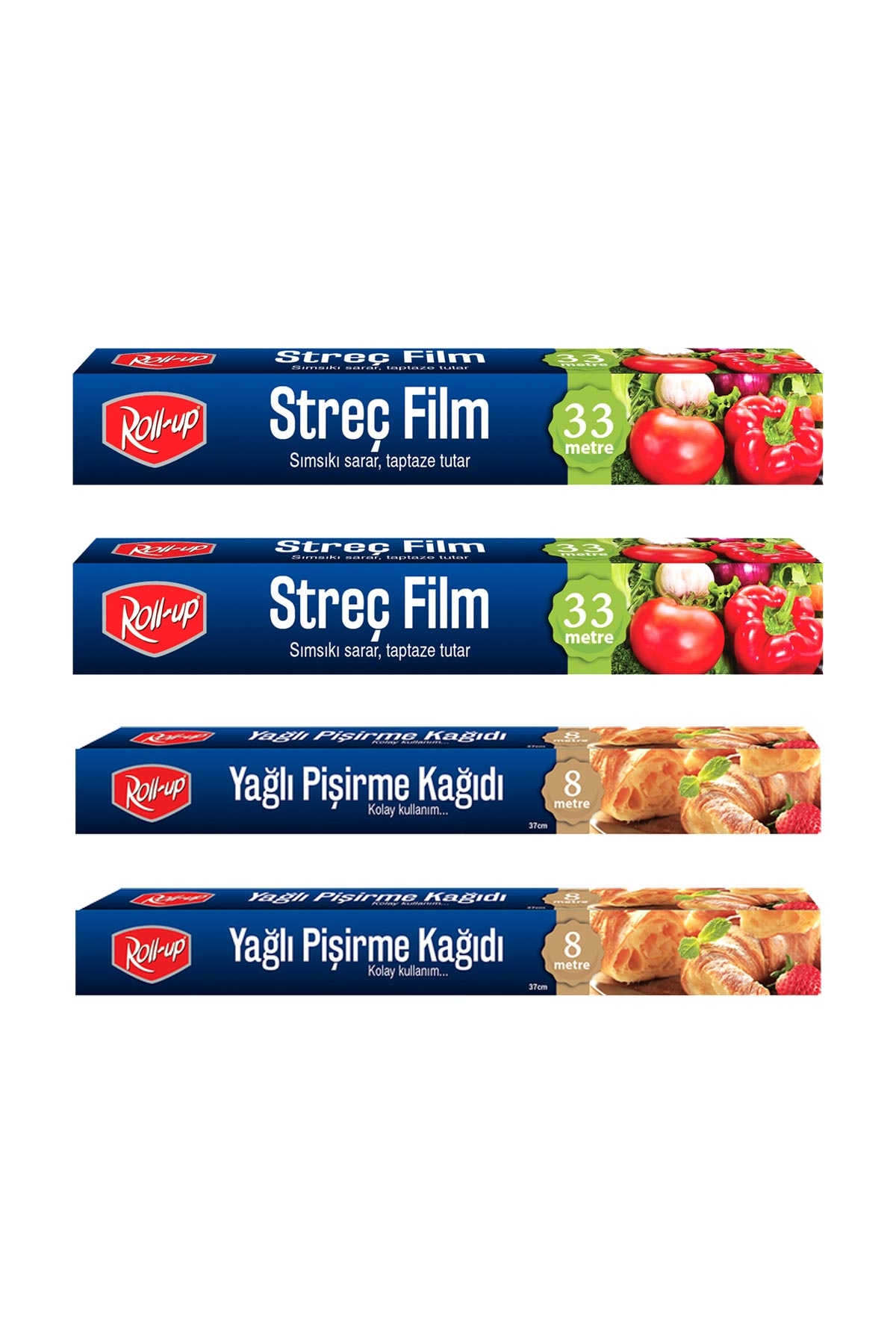 Roll-Up Streç Film ve Pişirme Kağıdı 4 Parça Ekonomik Mutfak Seti 4 Roll-Up Streç Film ve Pişirme Kağıdı 4 Parça Ekonomik Mutfak Seti 4